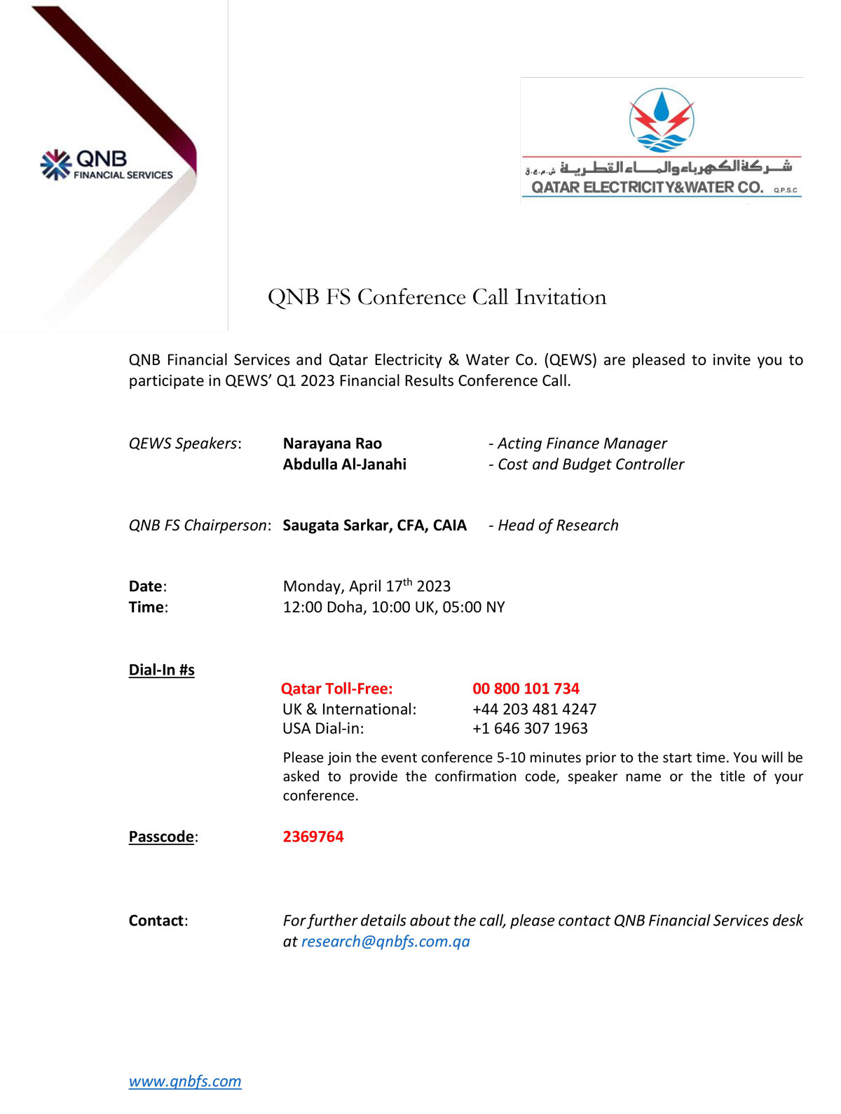 Q1 2023 Conference Call Invitation – Nebras Energy